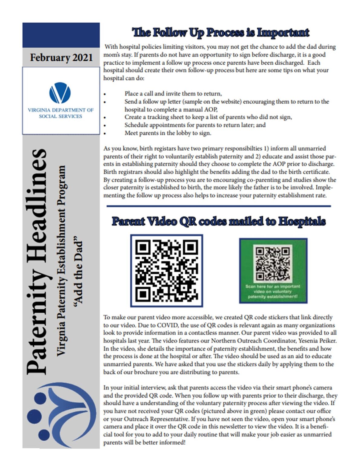 February 2021 Newsletter - Virginia Paternity Establishment Program