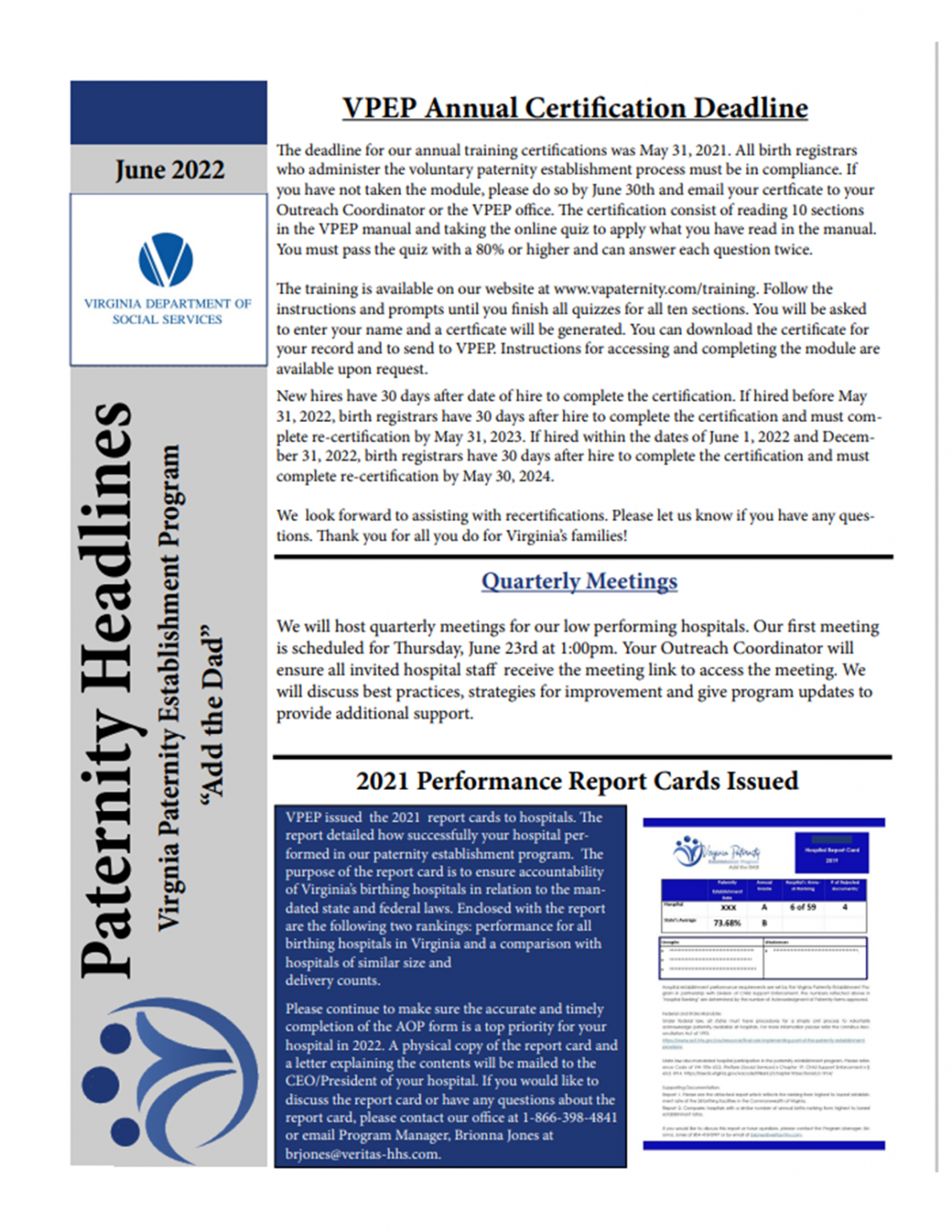 June 2022 Newsletter - Virginia Paternity Establishment Program